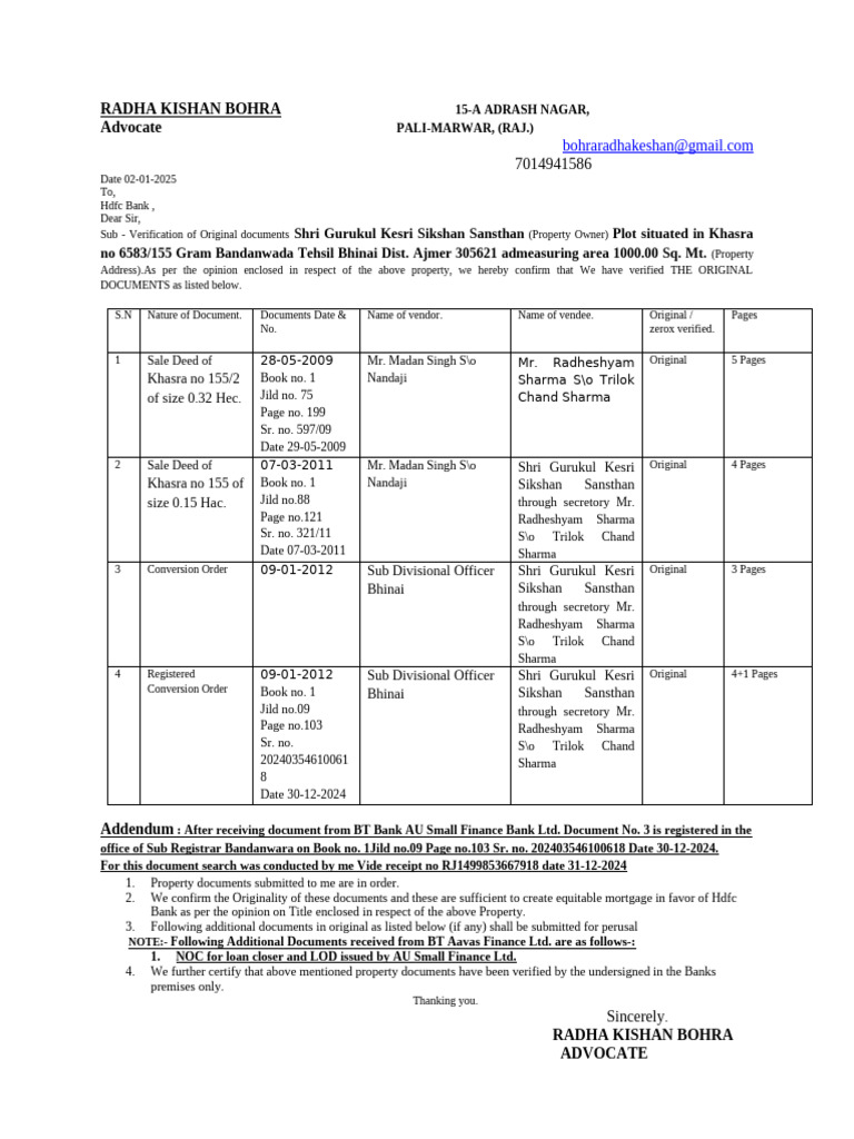 Property Document Verification Letter | PDF | Debt | Loans