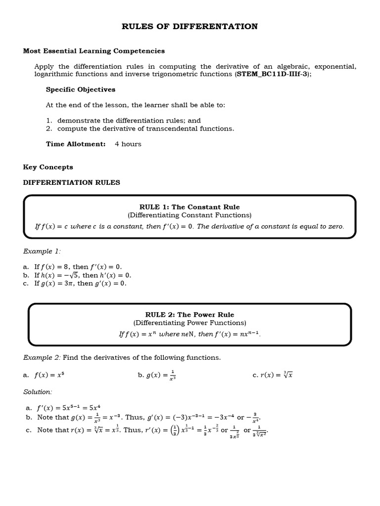 Basic Calculus Differentiation Rules | PDF | Derivative | Function (Mathematics)