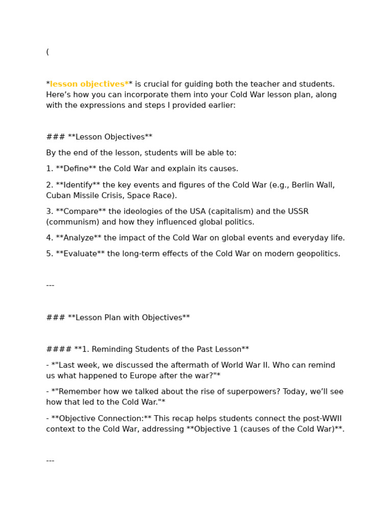 Classroom Expressions For History Class | PDF | Cold War | Lesson Plan