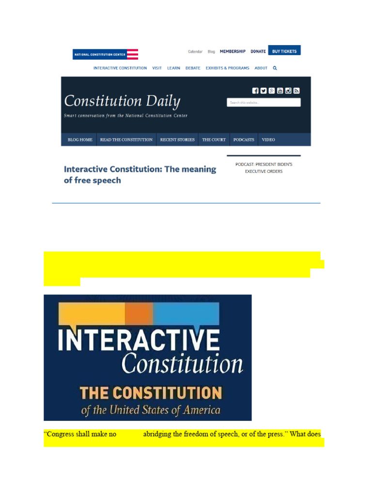Interactive Constitution - The Meaning of Free Speech | PDF | First Amendment To The United ...