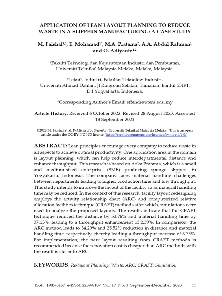 APPLICATION OF LEAN LAYOUT PLANNING TO REDUCE WASTE IN A SLIPPERS ...