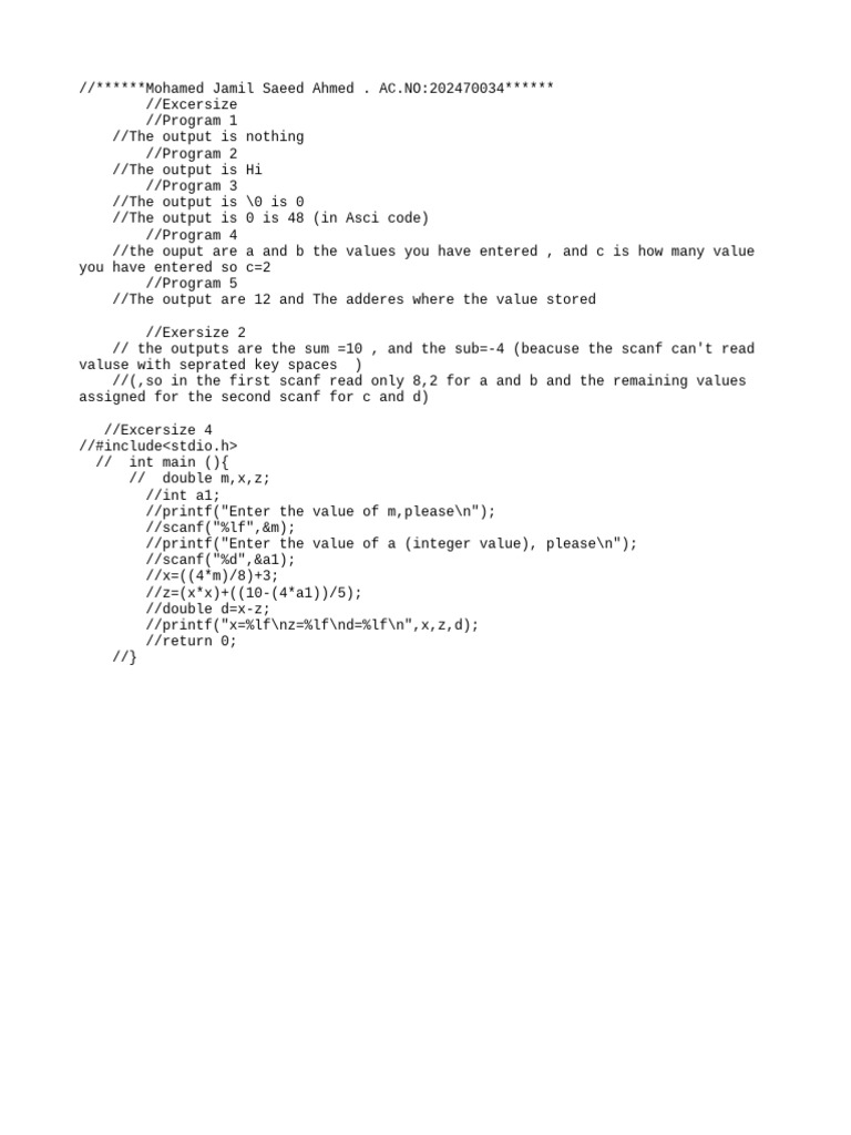 C Programming Exercises and Outputs | PDF
