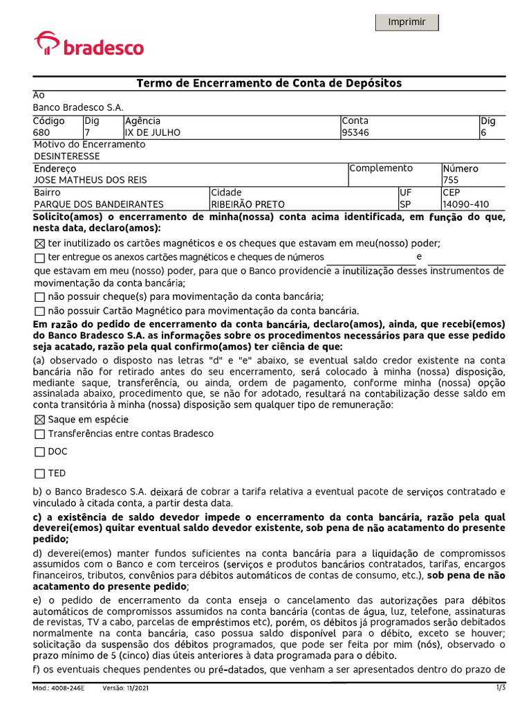 Termo de Encerramento - Fernando Gastaldi | PDF | Cheque (banco) | Bancos