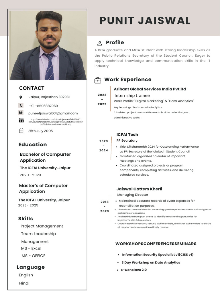Punit Jaiswal CV Resume-1 | PDF | Computing | Communication