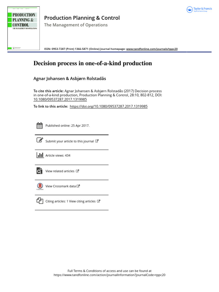 Decision Process in One-Of-A-Kind Production | PDF | Internal Rate Of ...