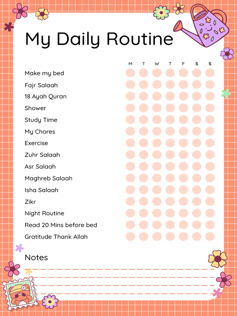 Freepik Cute Floral Daily Routine Checklist | PDF