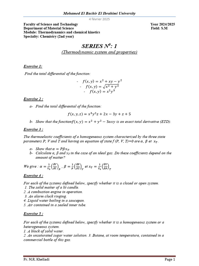 SERIES N01 Thermodynamics and Chemical Kinetics | PDF