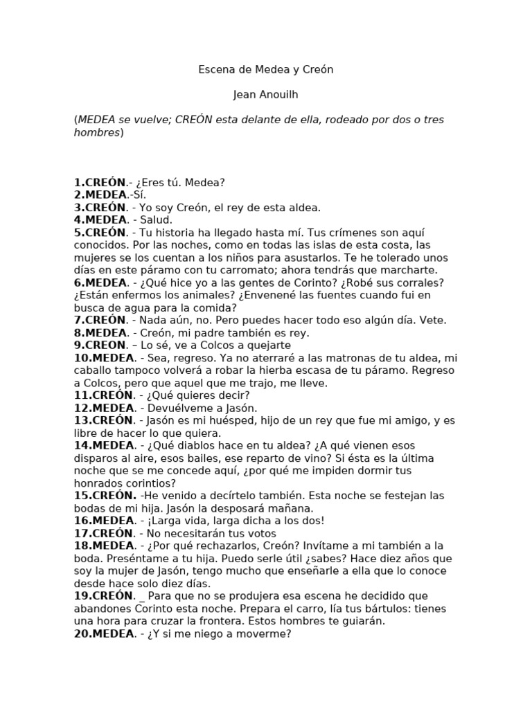 MEDEA Se Vuelve CREÓN Esta Delante de Ella, Rodeado Por Dos o Tres Hombres | PDF | Jason