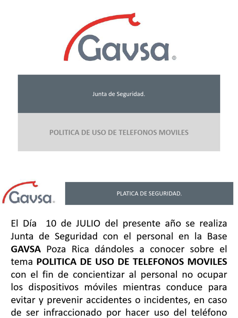 10-07-2023 PLATICA DE SEGURIDAD-POLITICA USO DE CELULARES | PDF