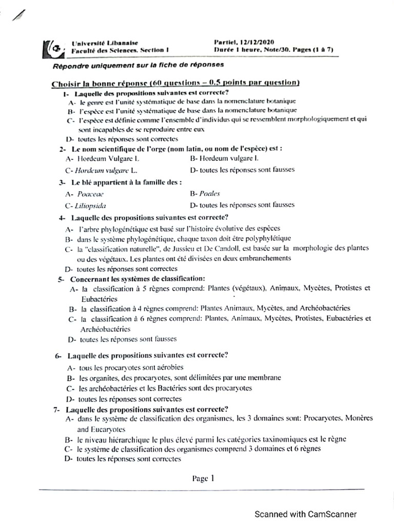 Botanique Partiel 2020 | PDF