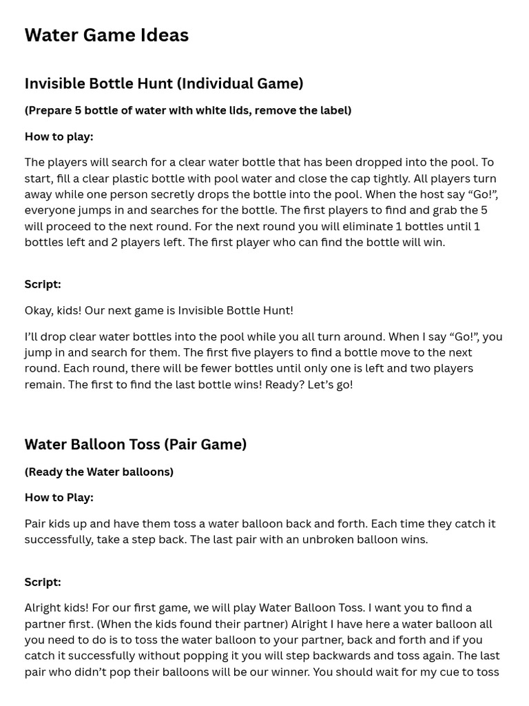 New Water Game Ideas PDF | PDF