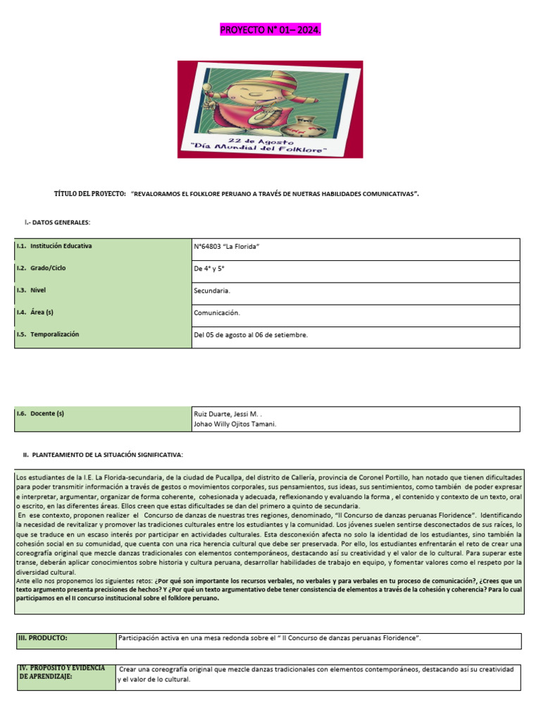 Proyecto de Danzas 2024 | PDF | Aprendizaje | Folklore