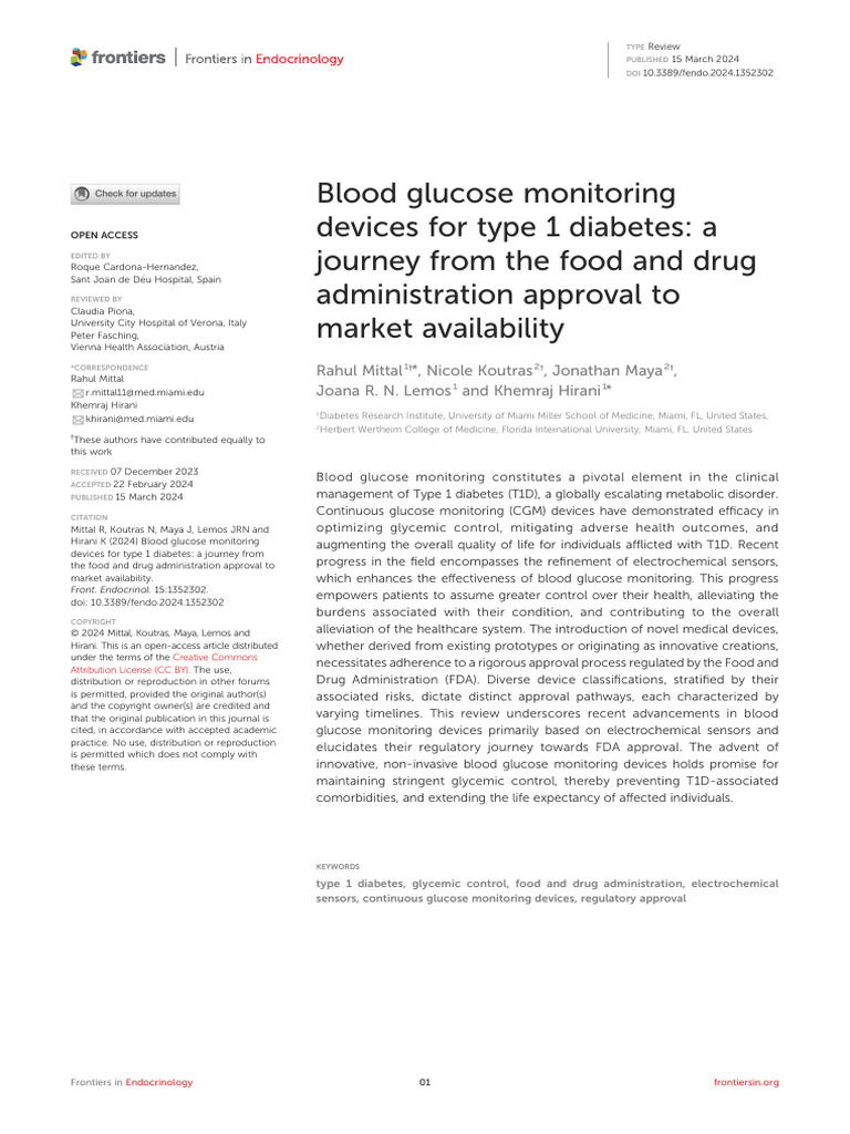 Blood Glucose Monitoring Devices For Type 1 Diabetes | PDF | Diabetes ...