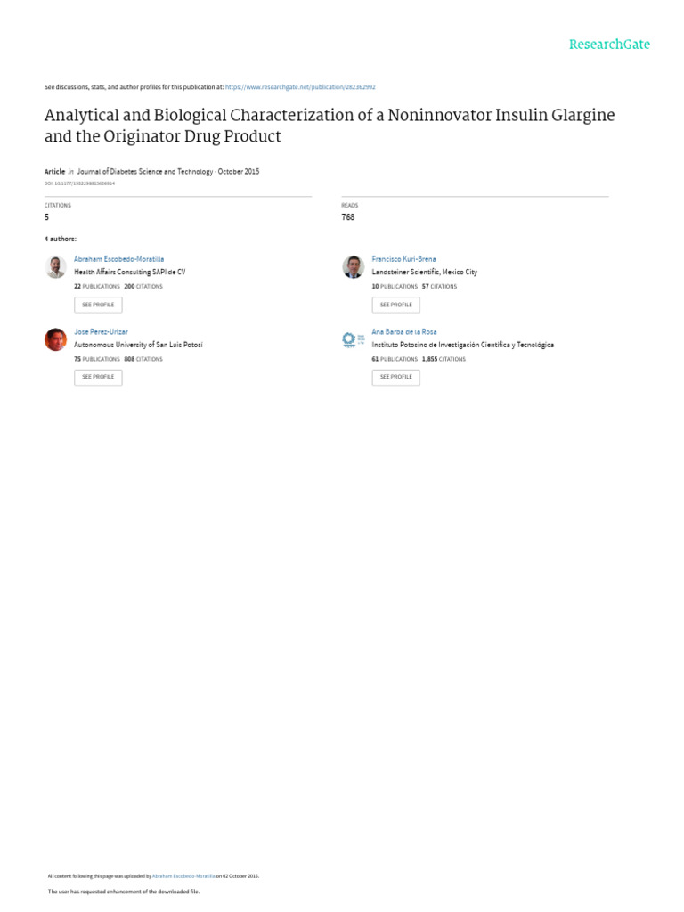 Analytical and Biological Characterization of A Noninnovator Insulin ...