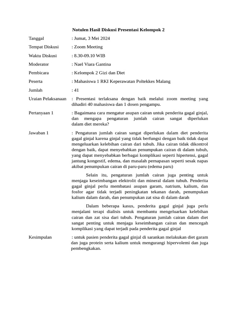 Notulen Hasil Diskusi Presentasi Kelompok 2 | PDF