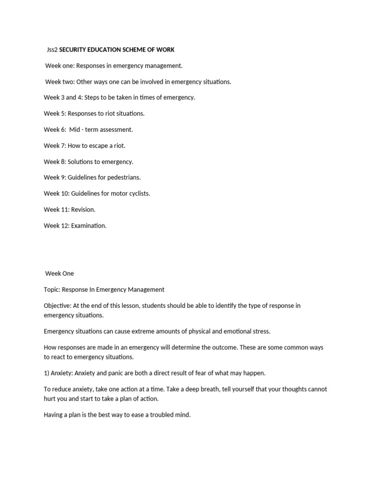 JSS2 Security Education: Emergency Response | PDF | Emergency ...