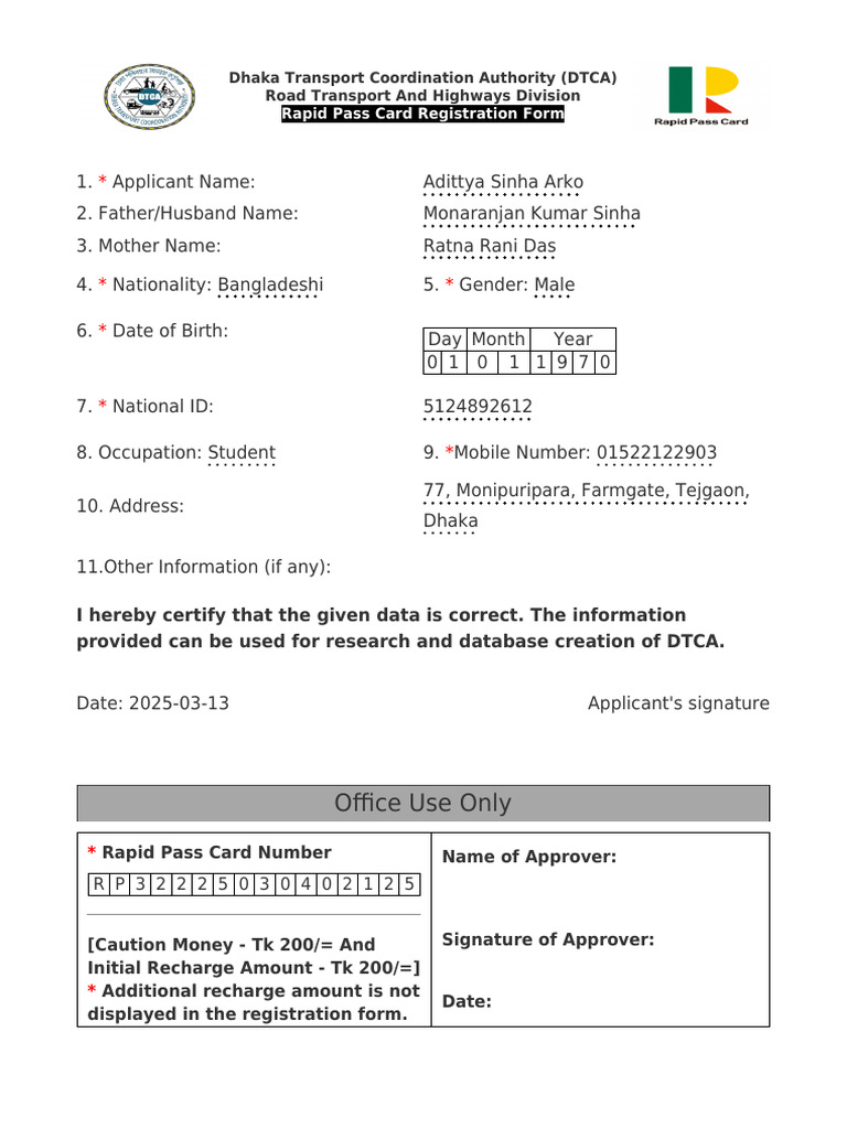 Rapid Pass Registration Form | PDF