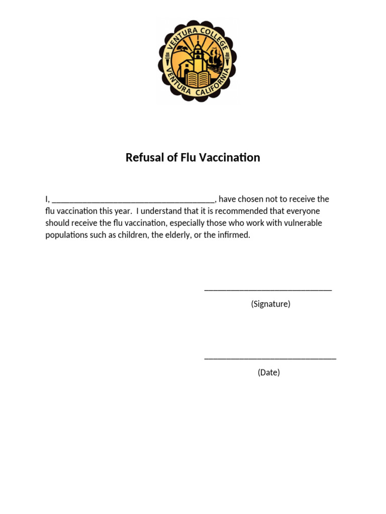 Refusal of Flu Vaccination | PDF