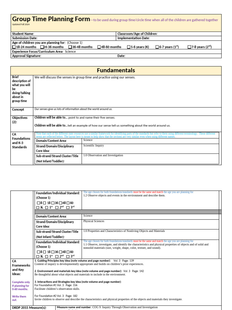 Group Time Planning for Senses Activity | PDF | Senses | Taste