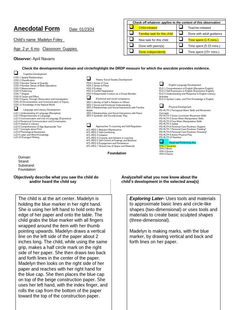 CD V66 Anecdotal Form With DRDP | PDF | Communication | Literacy