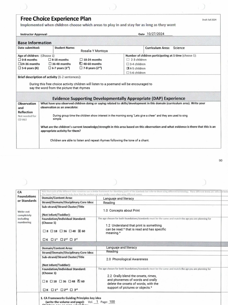 Free Choice Experience Plan: Base Information | PDF | Syllable | Learning