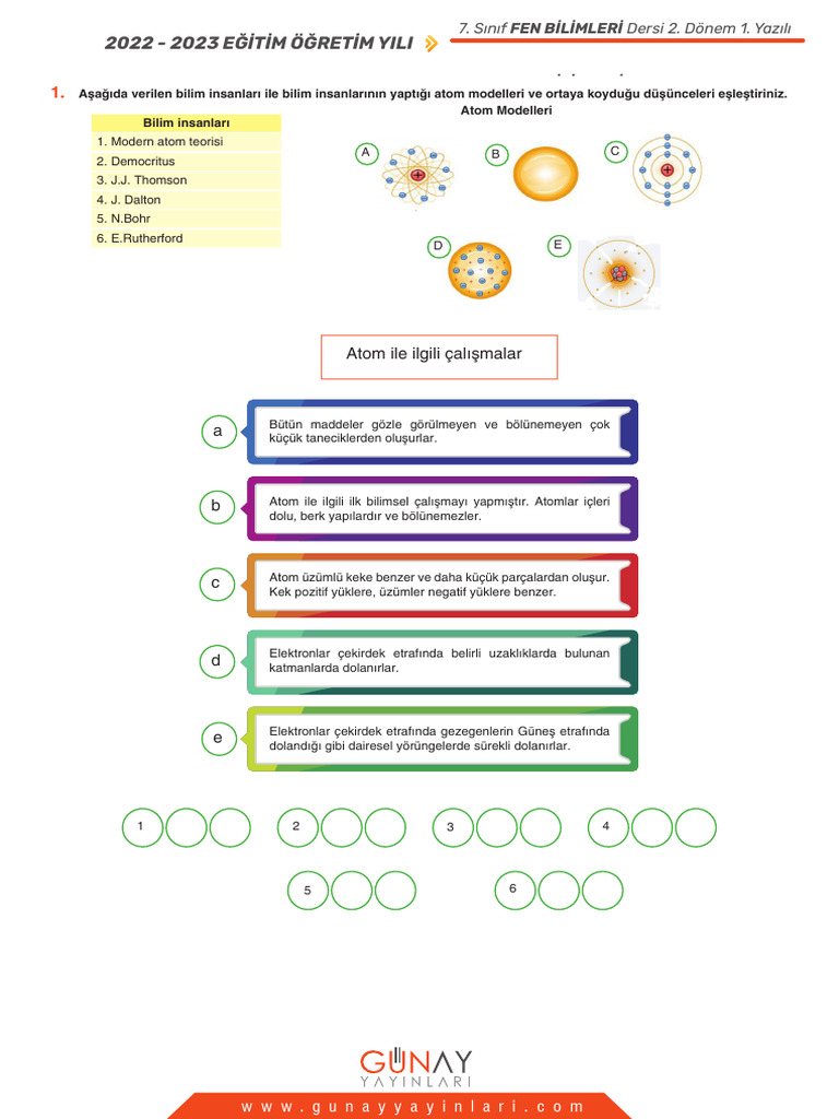 Gunay-2.-Donem-1.-Yazili-Sorulari-7.-sinif-fen-bilimleri | PDF