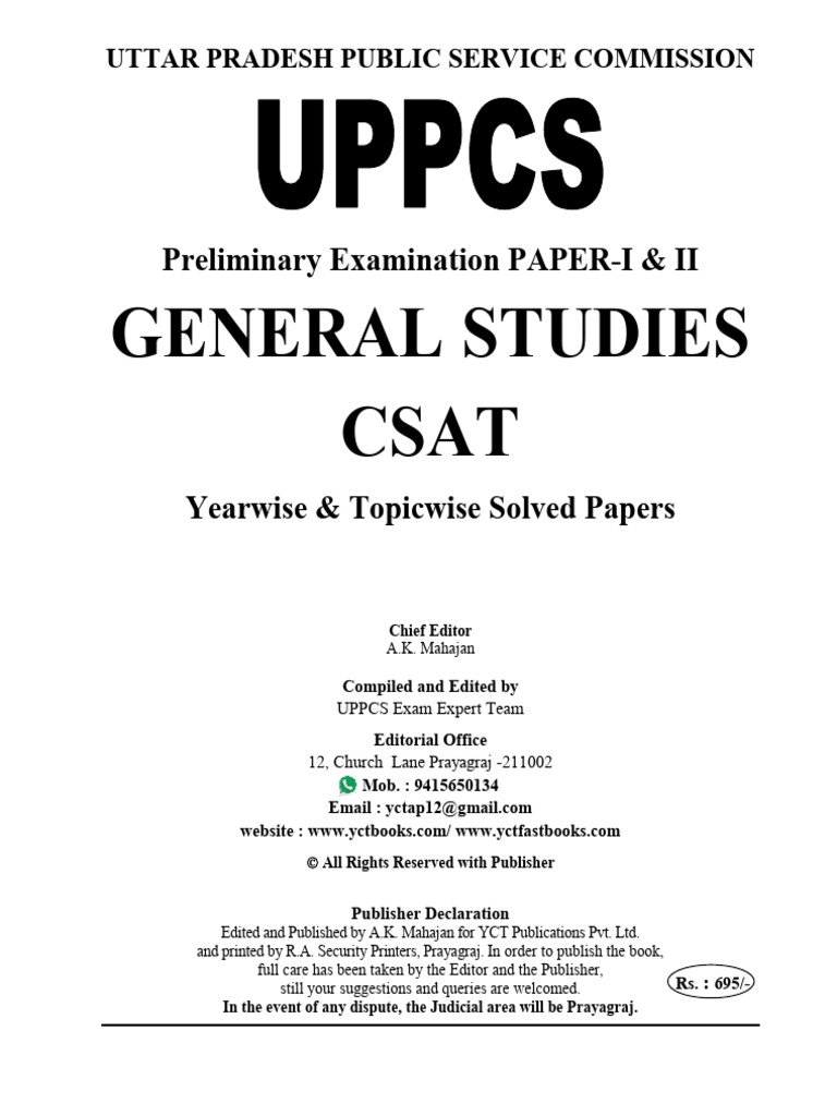 UPPCS Pre GSCSAT Year-Wise Topic-Wise Solved Papers (UPPCS Exam Expert ...