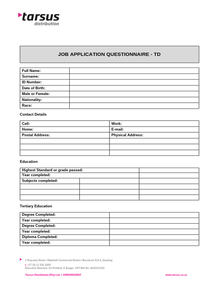 Job Application Questionnaire - May 2024 - TD | PDF