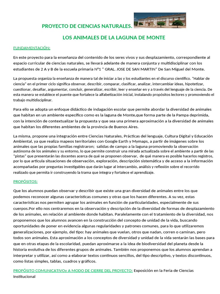Proyecto de Animales de La Laguna de Monte Con Sugerencias | PDF ...