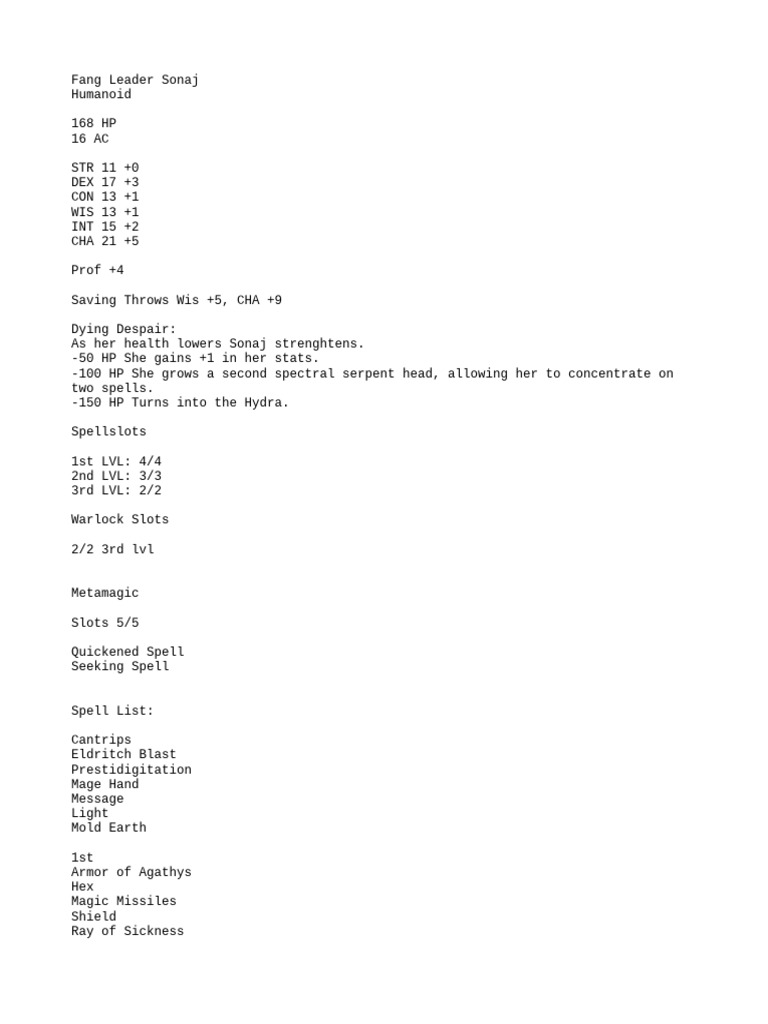 Fang Leader Sonaj: Abilities Overview | PDF