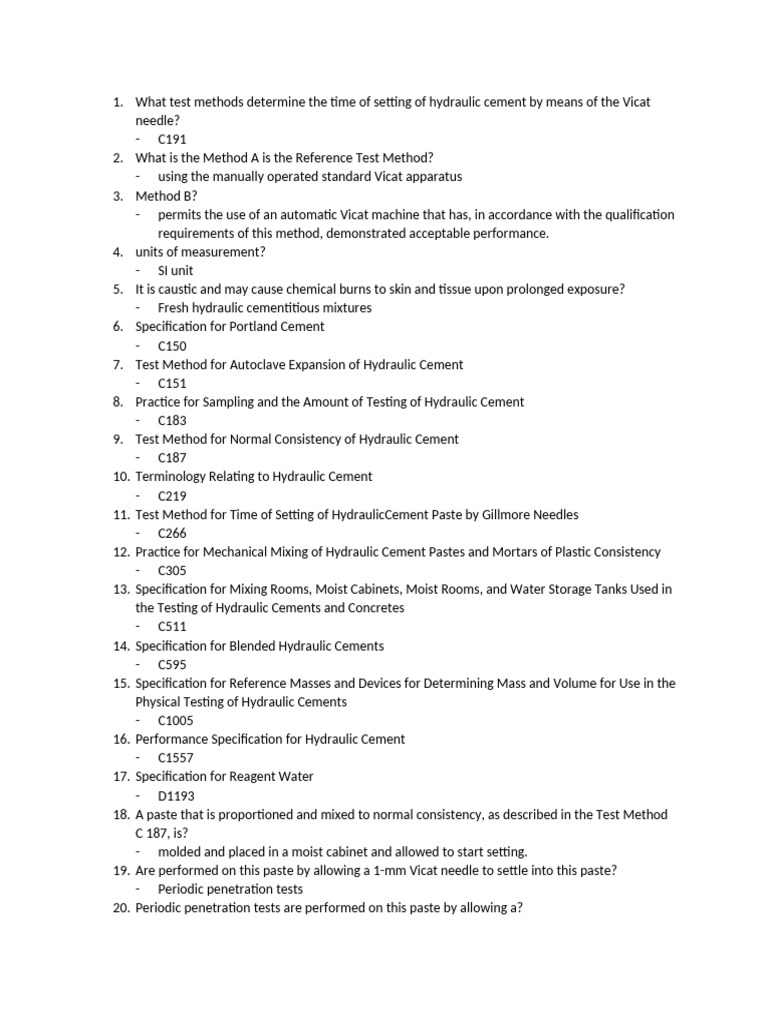 What Test Methods Determine The Time of Setting of Hydraulic Cement by ...