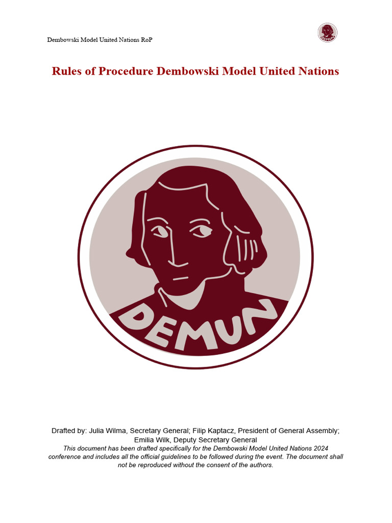 Rules of Procedure Dembowski Model United Nations 2024 | PDF | United Nations General Assembly ...