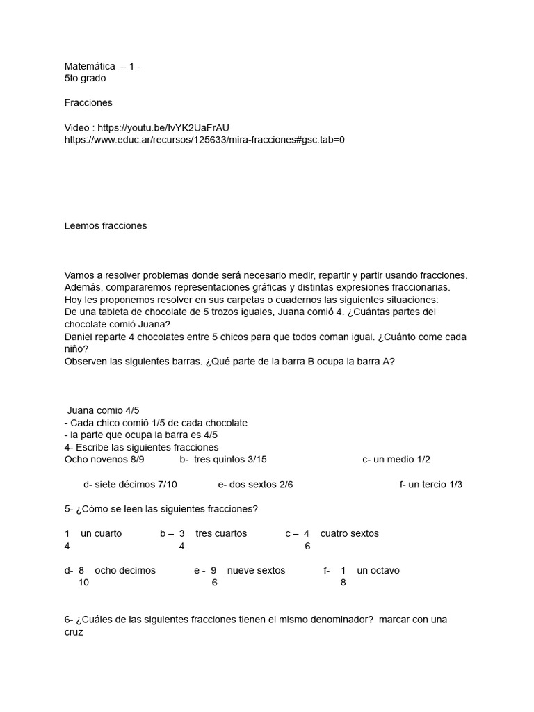 Matemática 5to grado | PDF