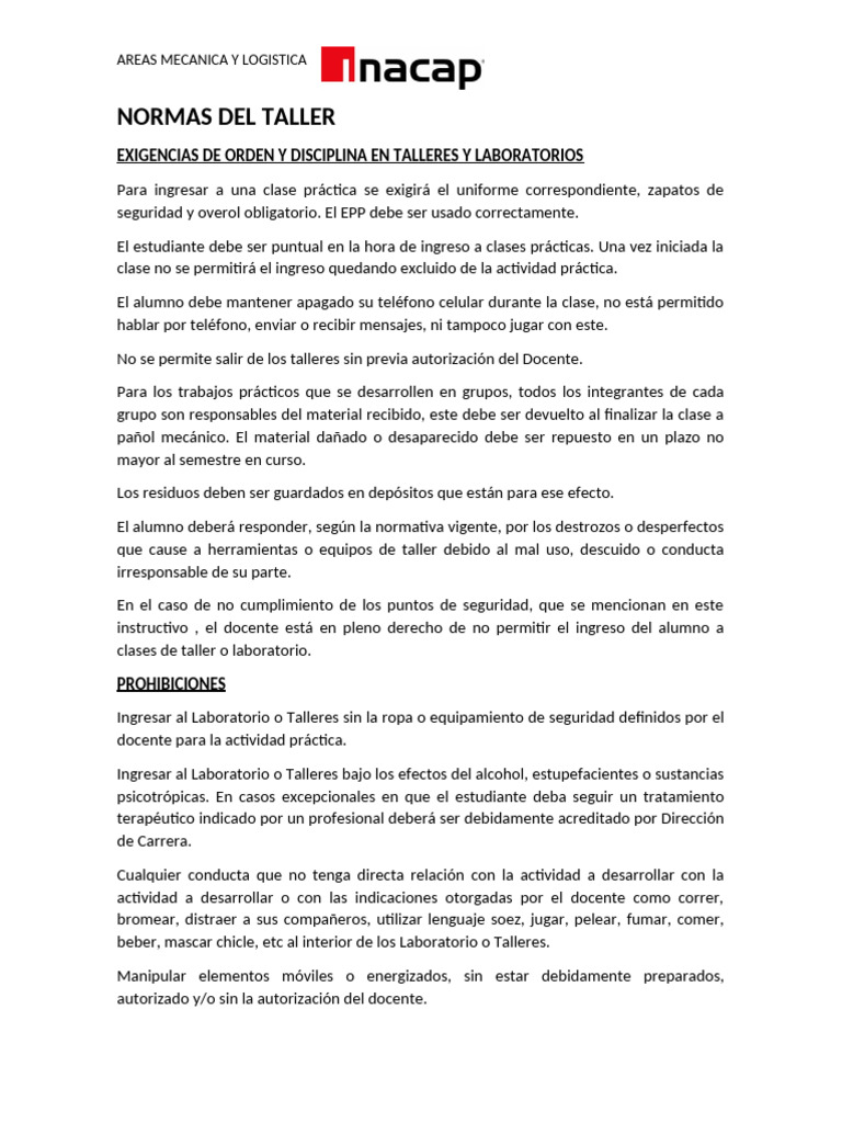 Normas Del Taller Letrero | PDF | Laboratorios