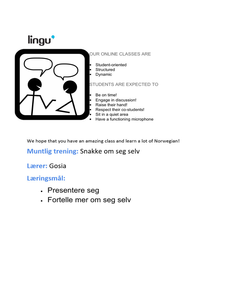 Snakke Om Seg Selv (Muntlig Trening) | PDF