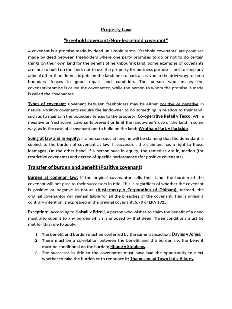 Freehold-covenant | PDF | Covenant (Law) | Justice