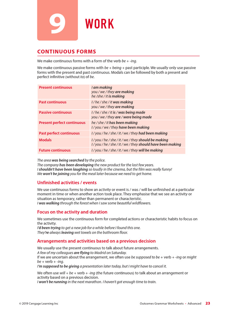 Continuous forms practice | PDF | Language Mechanics | Syntax