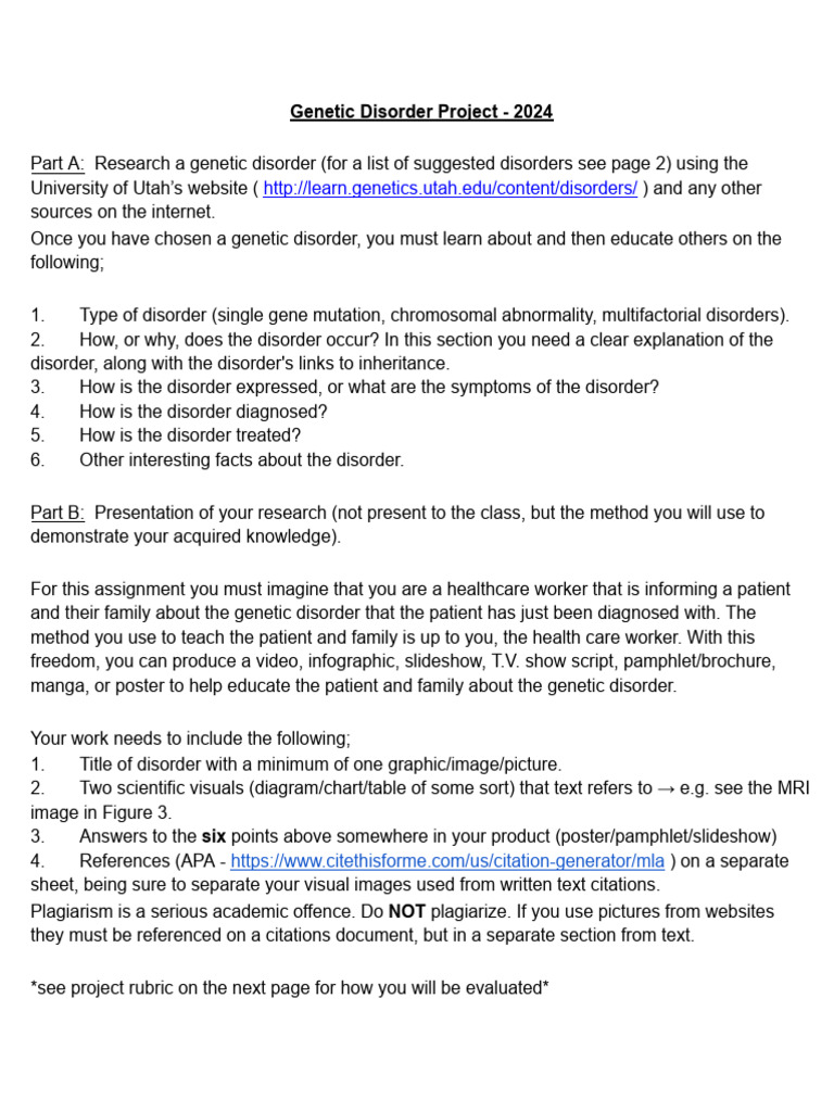 2024 Genetic Disorder Project | PDF | Genetic Disorder | Diseases And ...