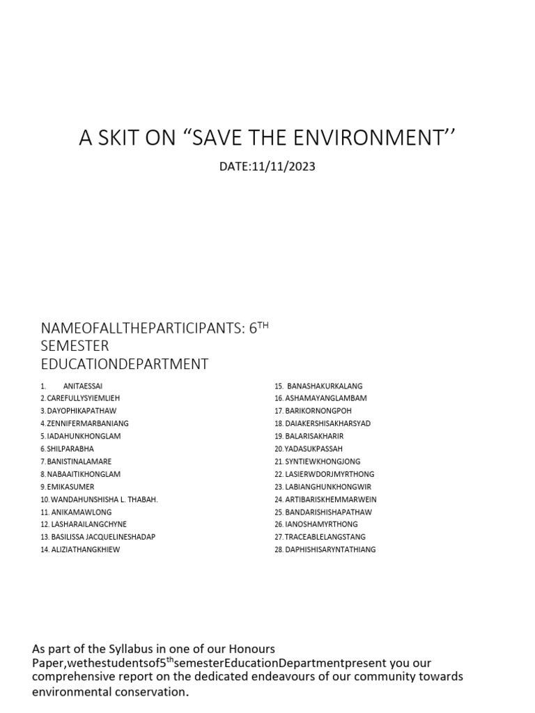 A Skit On Save The Environment | PDF | Sustainability | Recycling