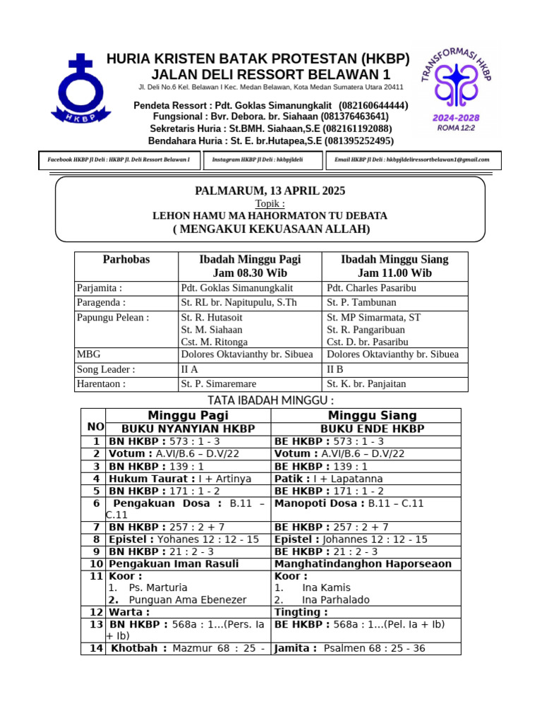 03 Fix Acara Minggu HKBP JL Deli 13 April 2025 | PDF