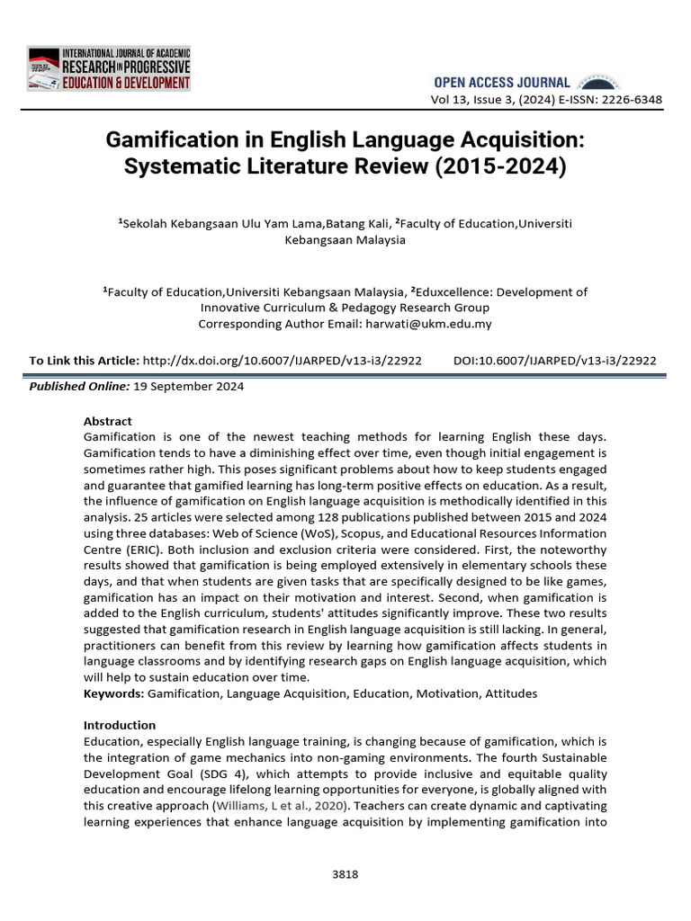 Gamification in English Language Learning | PDF | Systematic Review ...