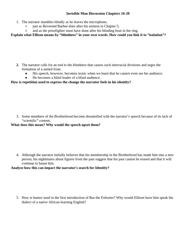 Analysis of Invisible Man Chapters 16-20 | PDF