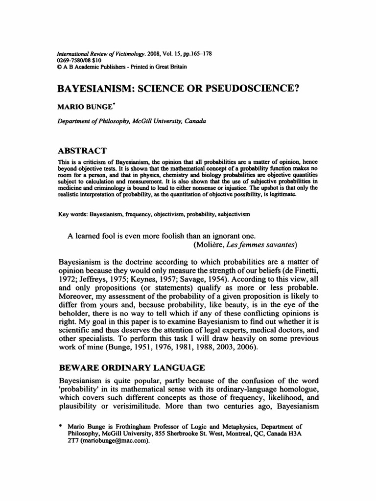 Mario Bunge - Bayesianism - Science or Pseudoscience | PDF | Bayesian ...