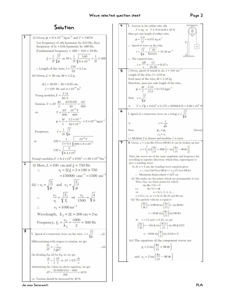 Wave Selected Question Sheet Solutions | PDF