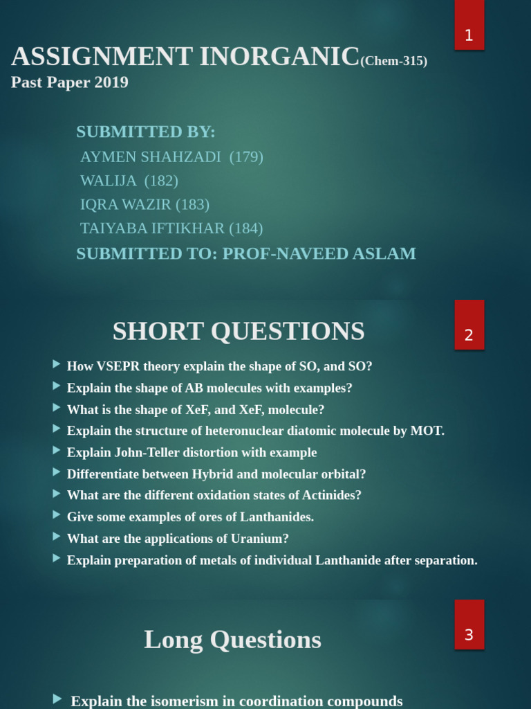 ASSIGNMENT INORGANIC(Chem-315) | PDF | Coordination Complex | Isomer