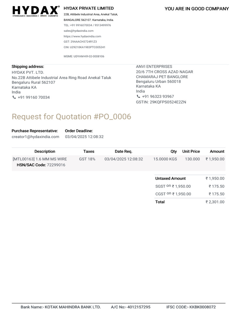 Quotation Request for MS Wire Purchase | PDF