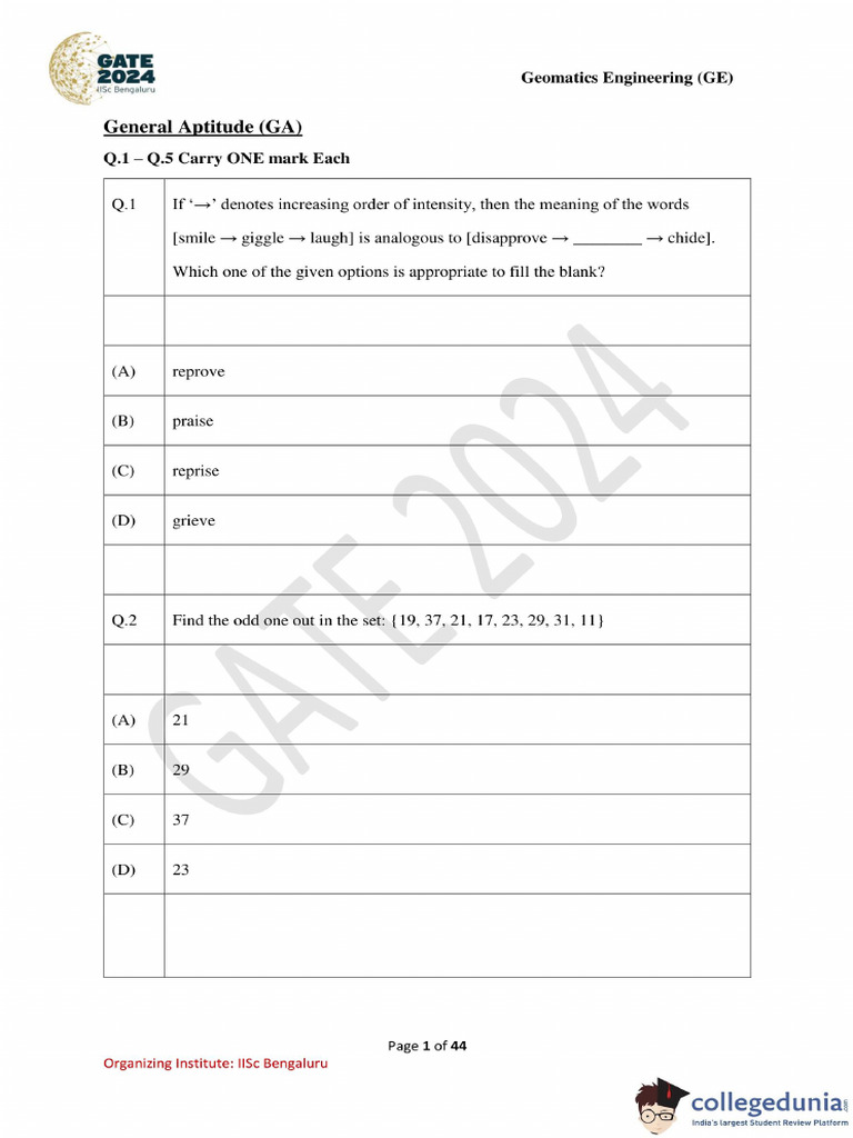 GATE 2024 Geomatics Engineering Question Paper | PDF