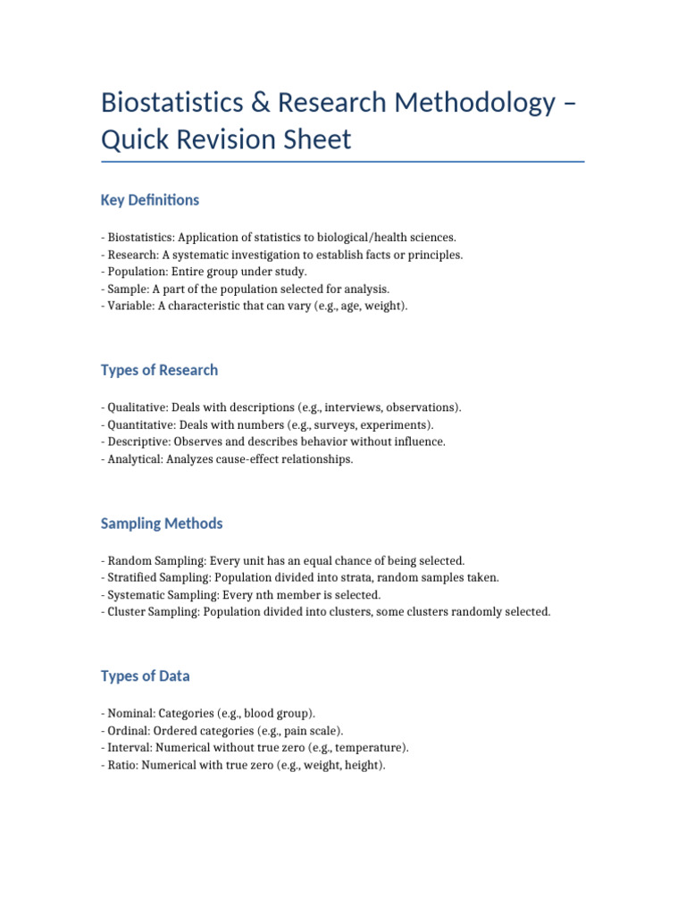 Biostatistics_Quick_Revision_Sheet | PDF
