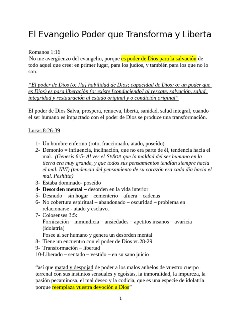 El Evangelio Poder Que Transforma y Liberta | PDF | Dios | Salvación