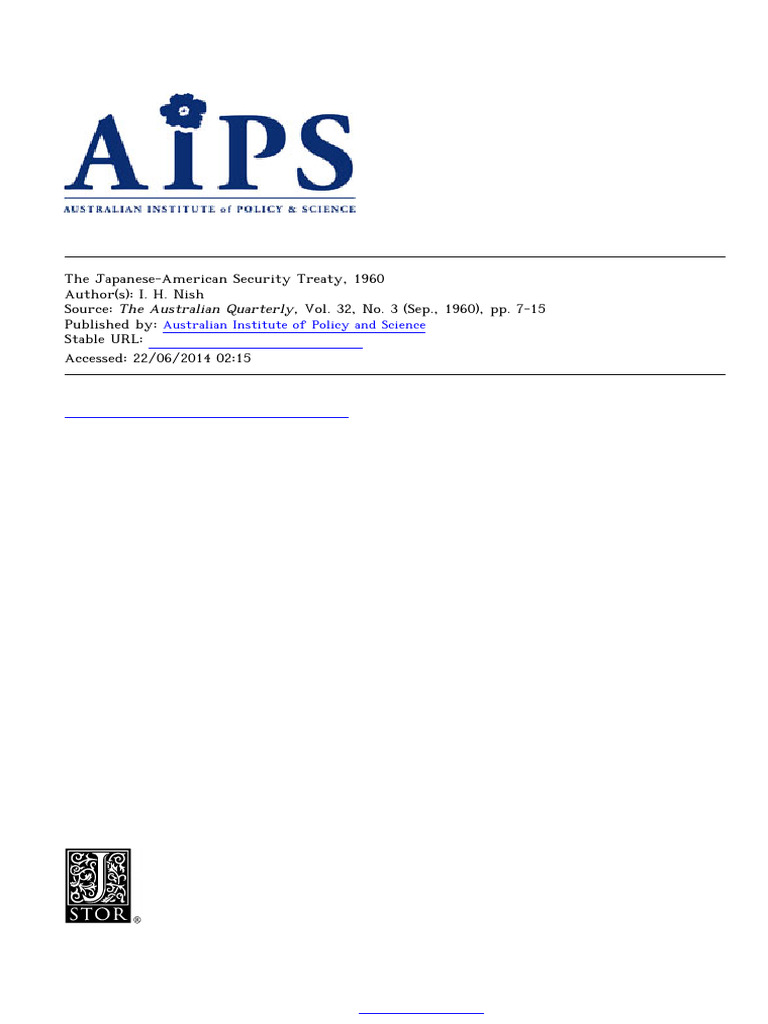 NISH. The Japanese-American Security Treaty, 1960 | PDF | Japan ...